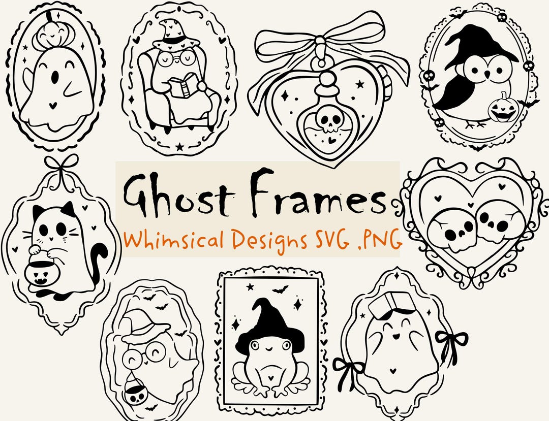Ghost Frames Clipart Set, Halloween Ghost PNG SVG, Cute Ghost Portraits ...