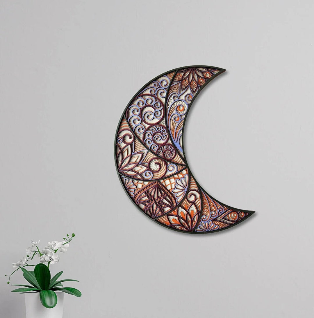 Decorative 3D Wooden Moon Ethnic Decor Wooden Wall Decor Living Room ...
