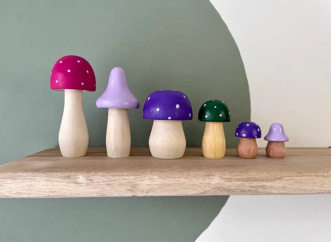 Natural Wooden Toy Mushroom Set for Kids - Waldorf Toys - Nursery Decor ...