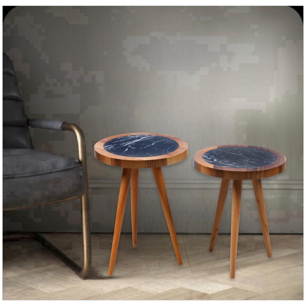 Round Wooden Side Table, Portable Coffee Table, End Table for Living ...