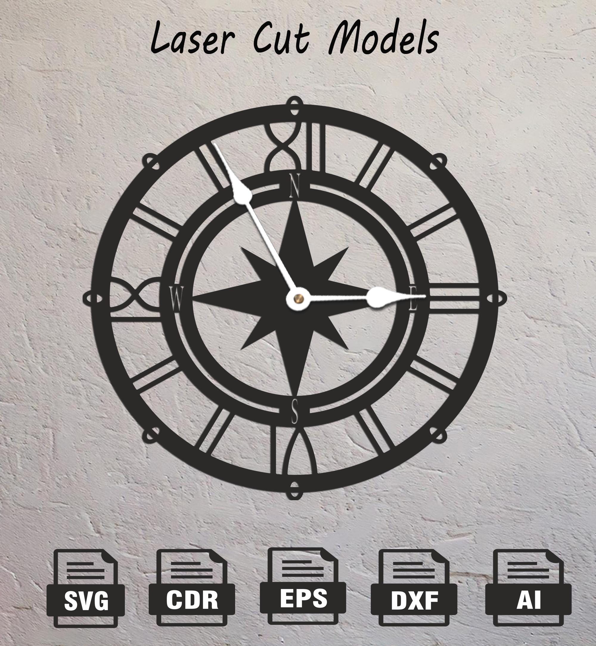 Wall Clock Laser Cut Dxf, Digital Vector File, CNC Cutting Router Metal ...