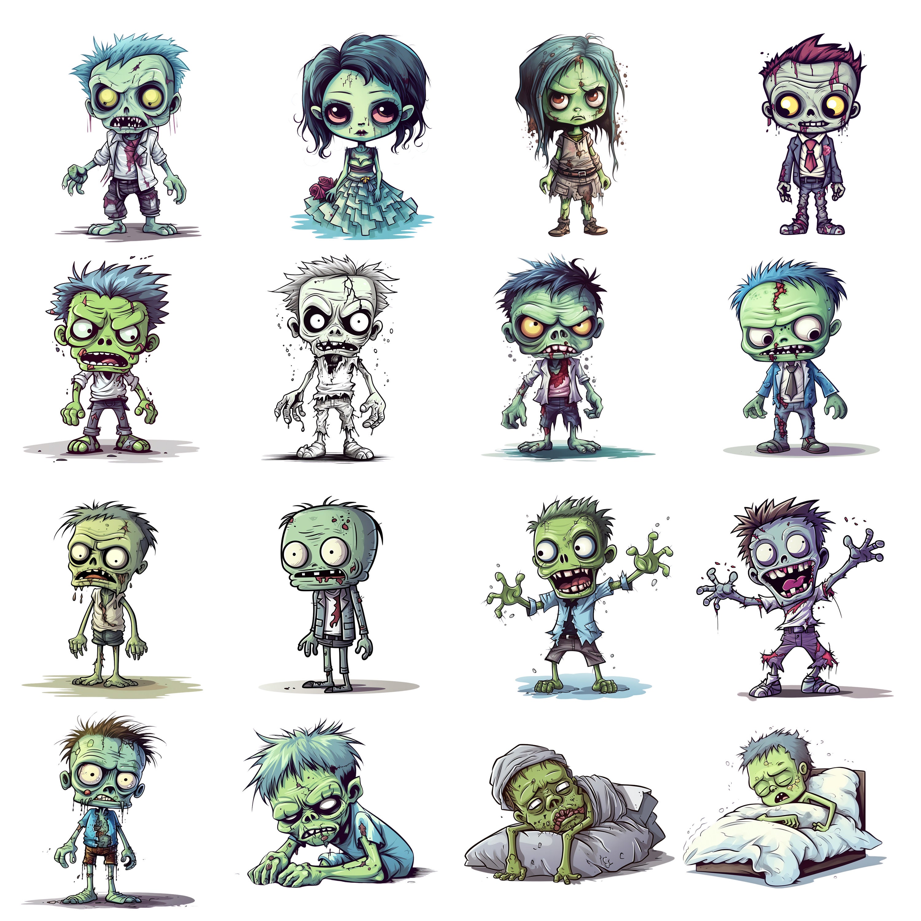 Cute Zombies Clipart Bundle 60 PNG Transparent Background - Etsy