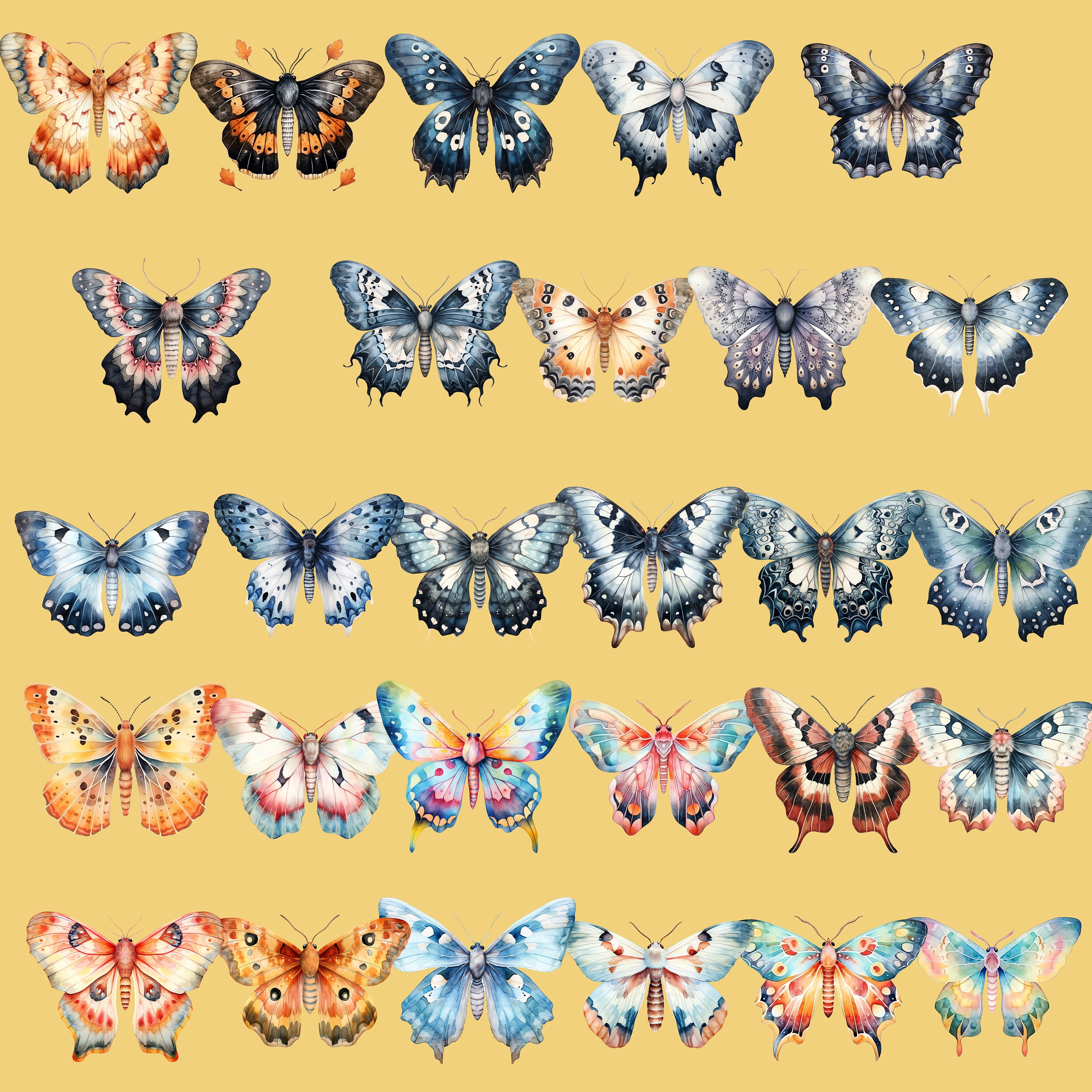 Moth Watercolor Clipart Bundle 120 PNG Steampunk Moth, Goth Moth ...