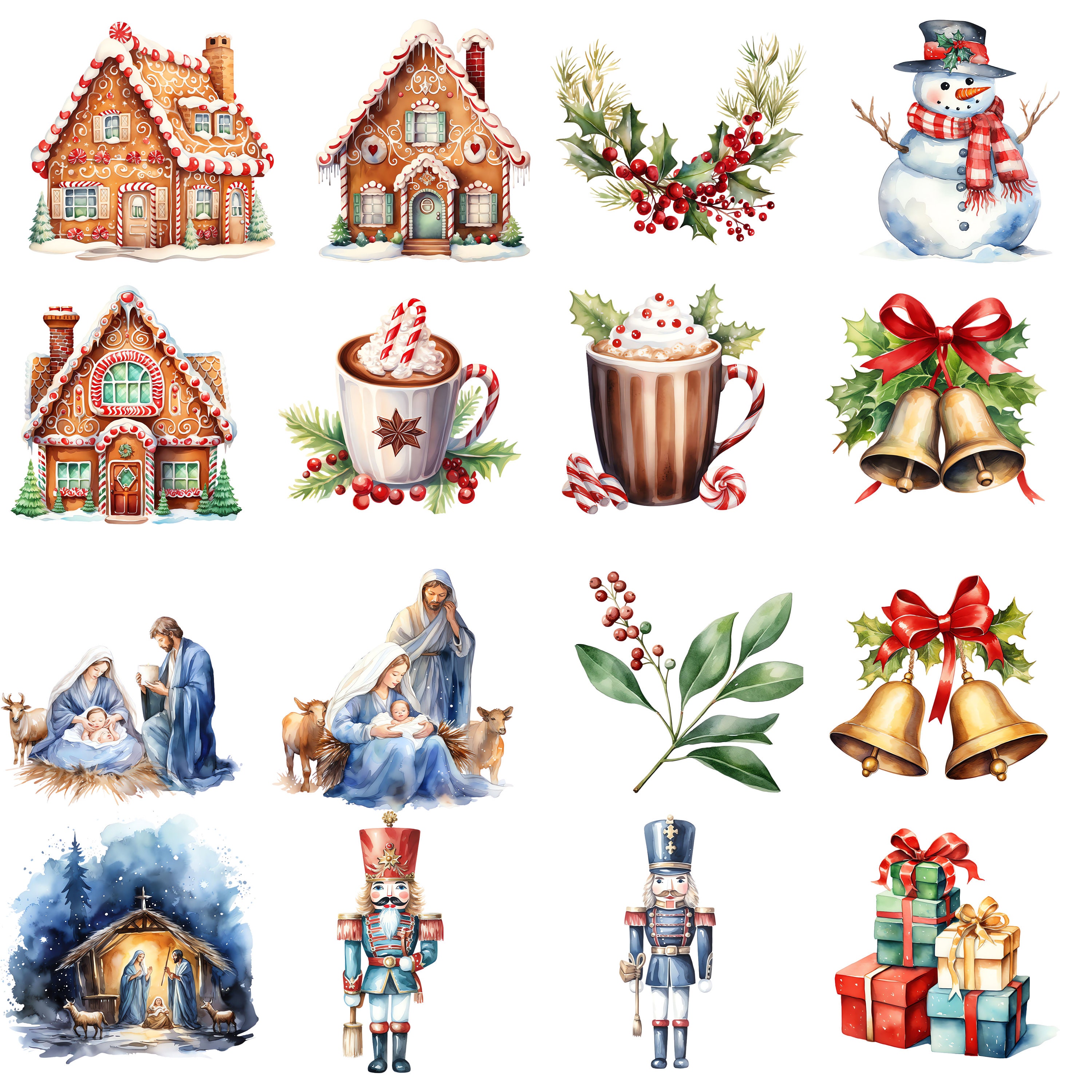 Christmas Elements Clipart Bundle, 60 PNG Transparent Background ...