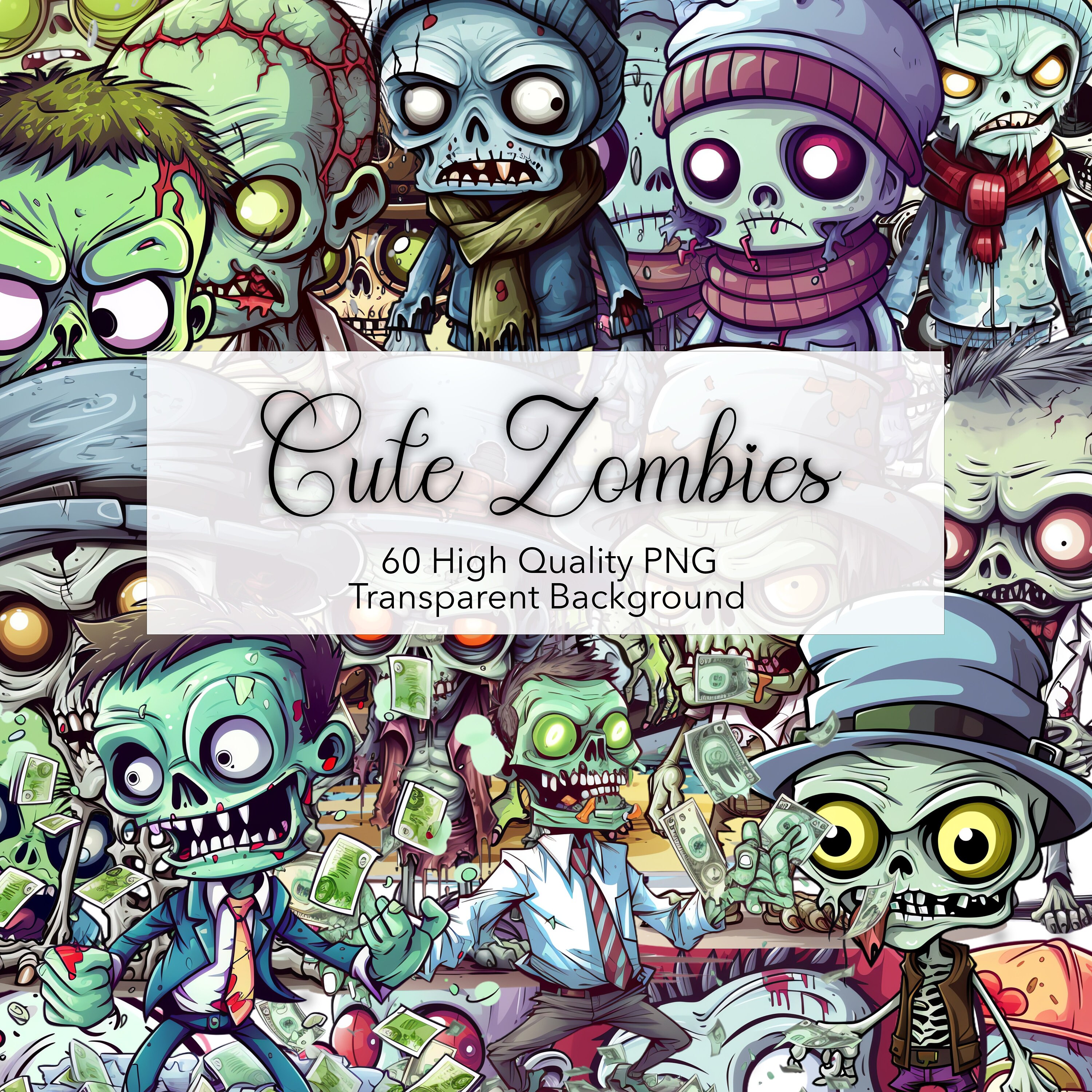 Cute Zombies Clipart Bundle 60 PNG Transparent Background - Etsy