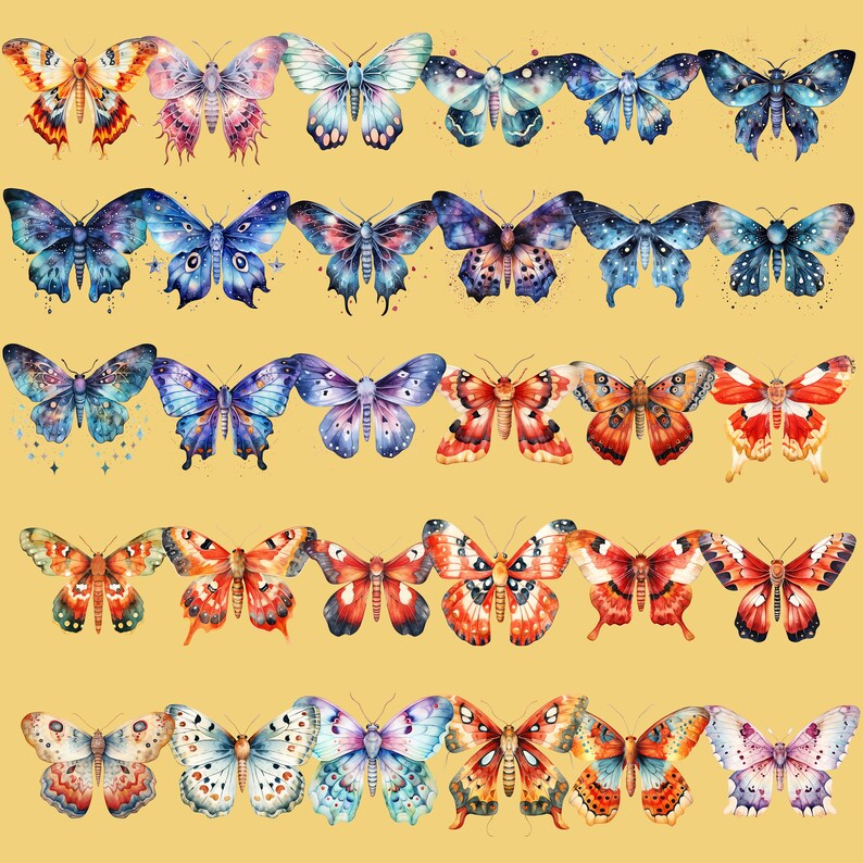 Moth Watercolor Clipart Bundle 120 PNG Steampunk Moth, Goth Moth ...