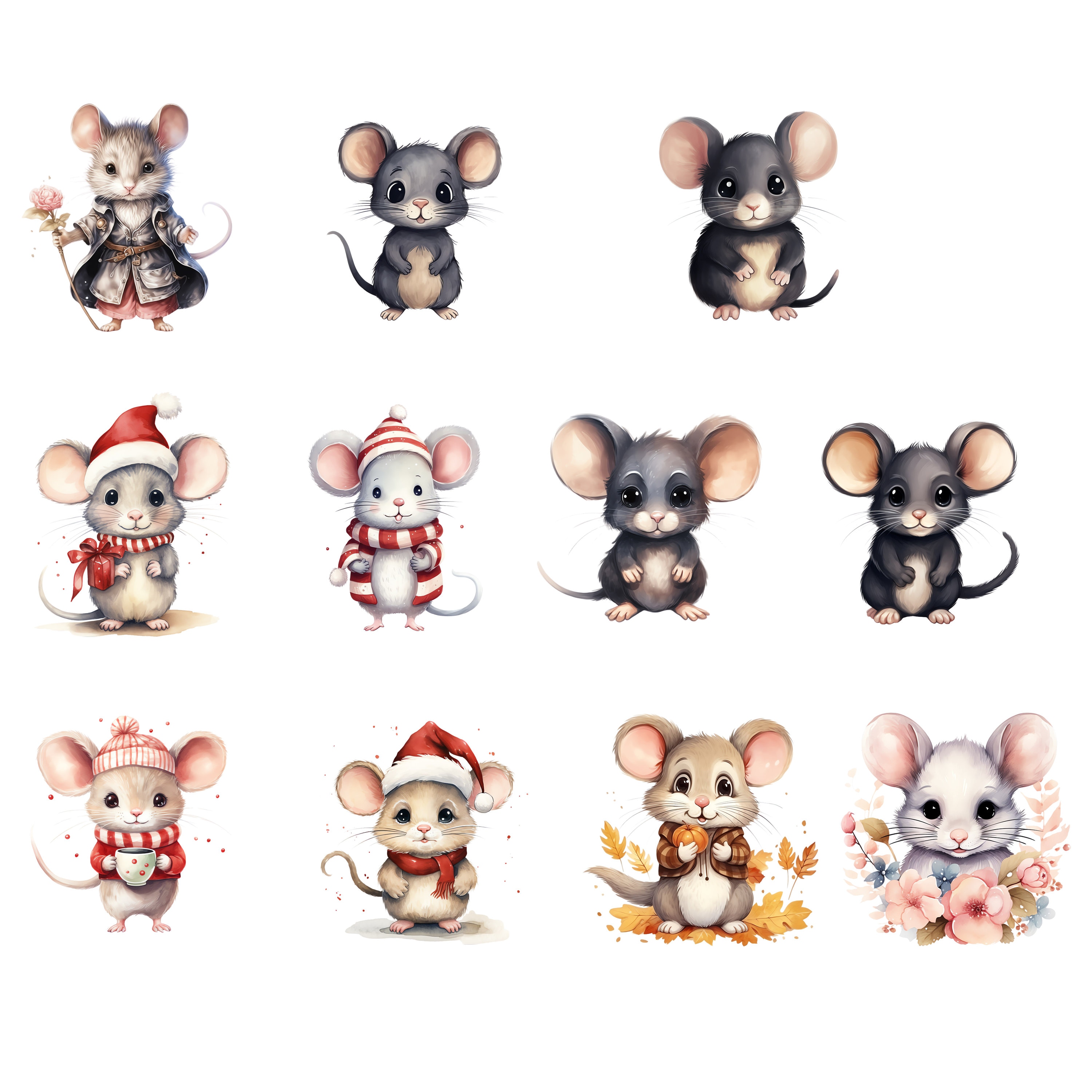Cute Mice Mouse Clipart Bundle, 60 PNG Transparent Background, Digital ...