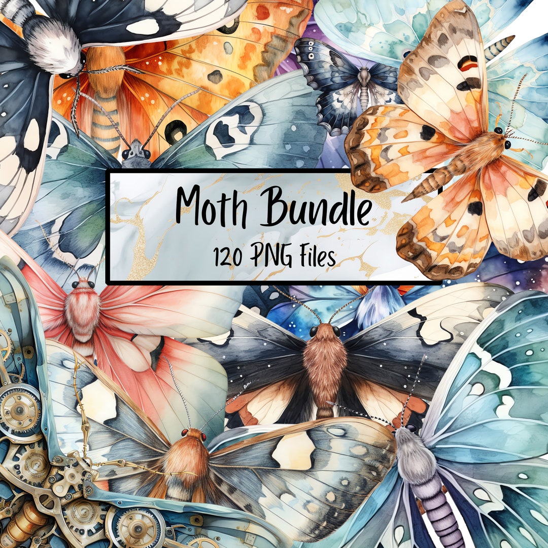 Moth Watercolor Clipart Bundle 120 PNG Steampunk Moth, Goth Moth ...