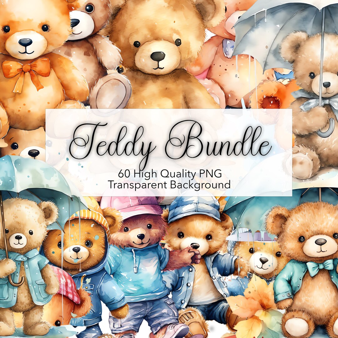 Teddy Bear Bundle Clipart Bundle, 60 PNG Transparent Background ...