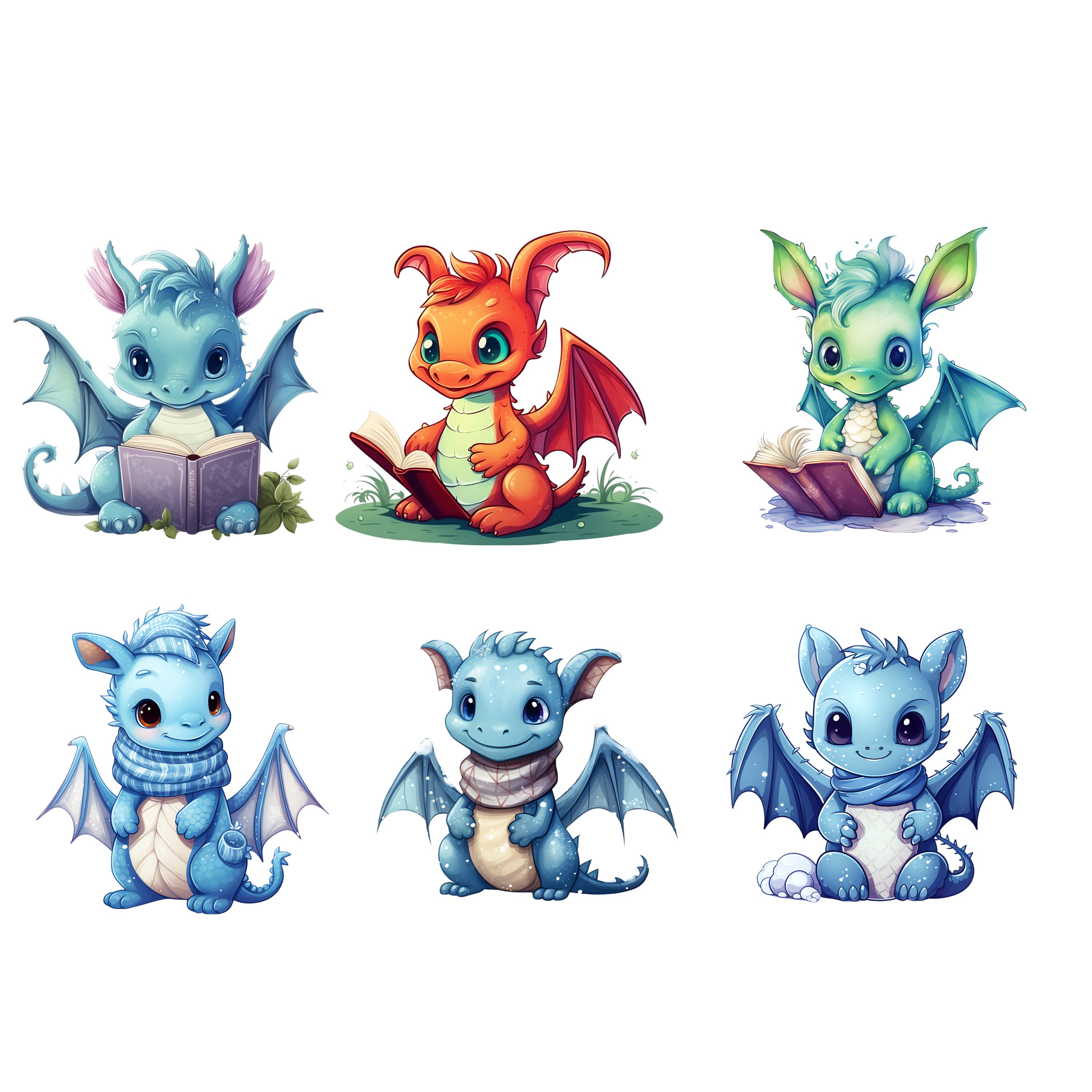 Cute Dragons Clipart Bundle 60 PNG Transparent Background - Etsy