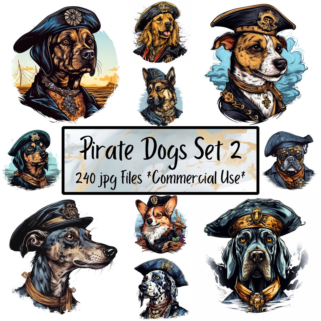 240 JPG Puppy, Pirate Dogs Set 2 Instant Download Digital Clip Art ...