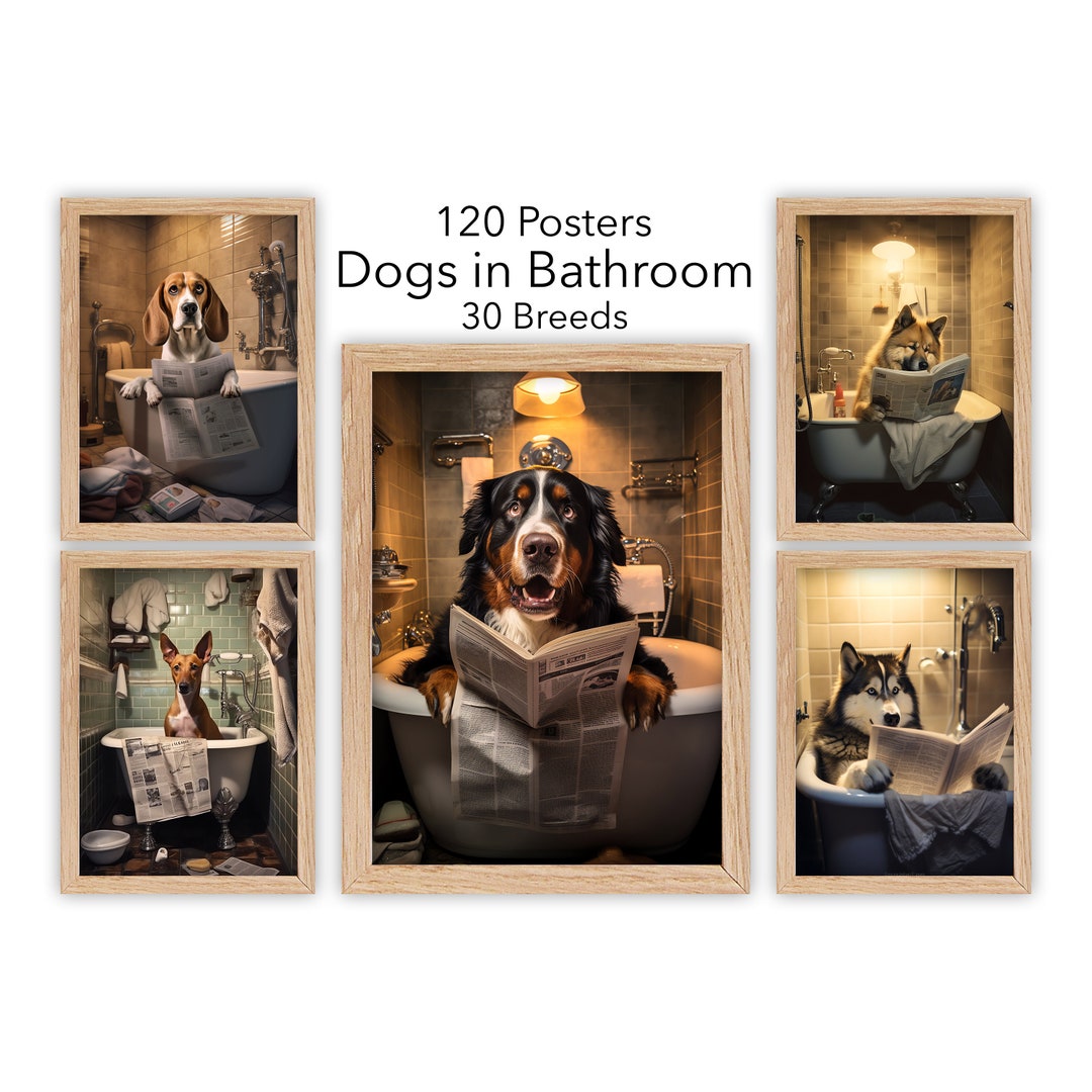 Dogs in Bathroom Reading Newspaper HQ Photography Digital Art 120 ...