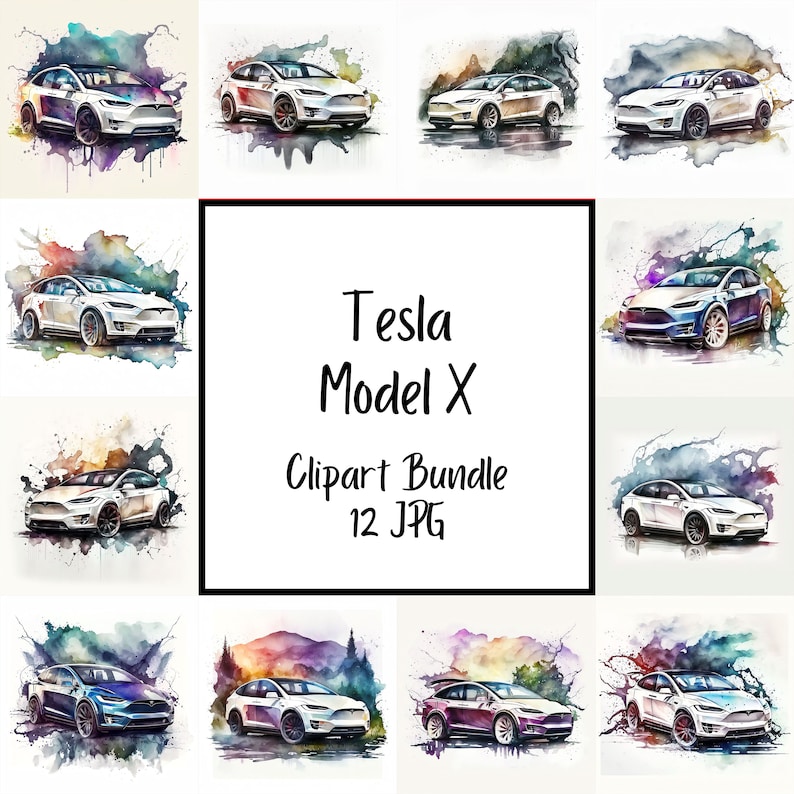 Tesla Model X Clipart Bundle 12 HQ Jpgs 300DPI Digital - Etsy