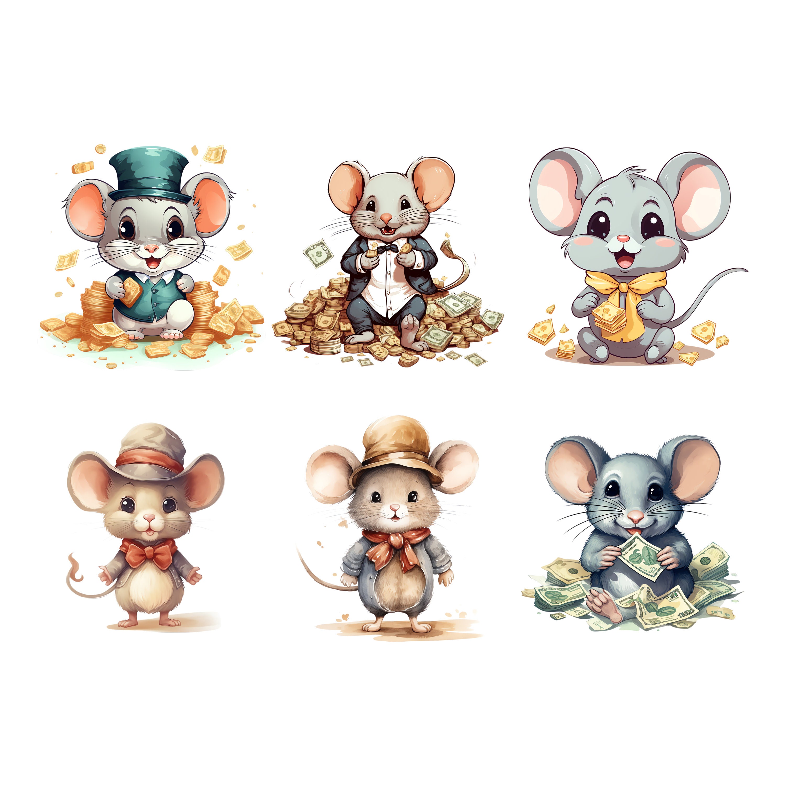 Cute Mice Mouse Clipart Bundle, 60 PNG Transparent Background, Digital ...