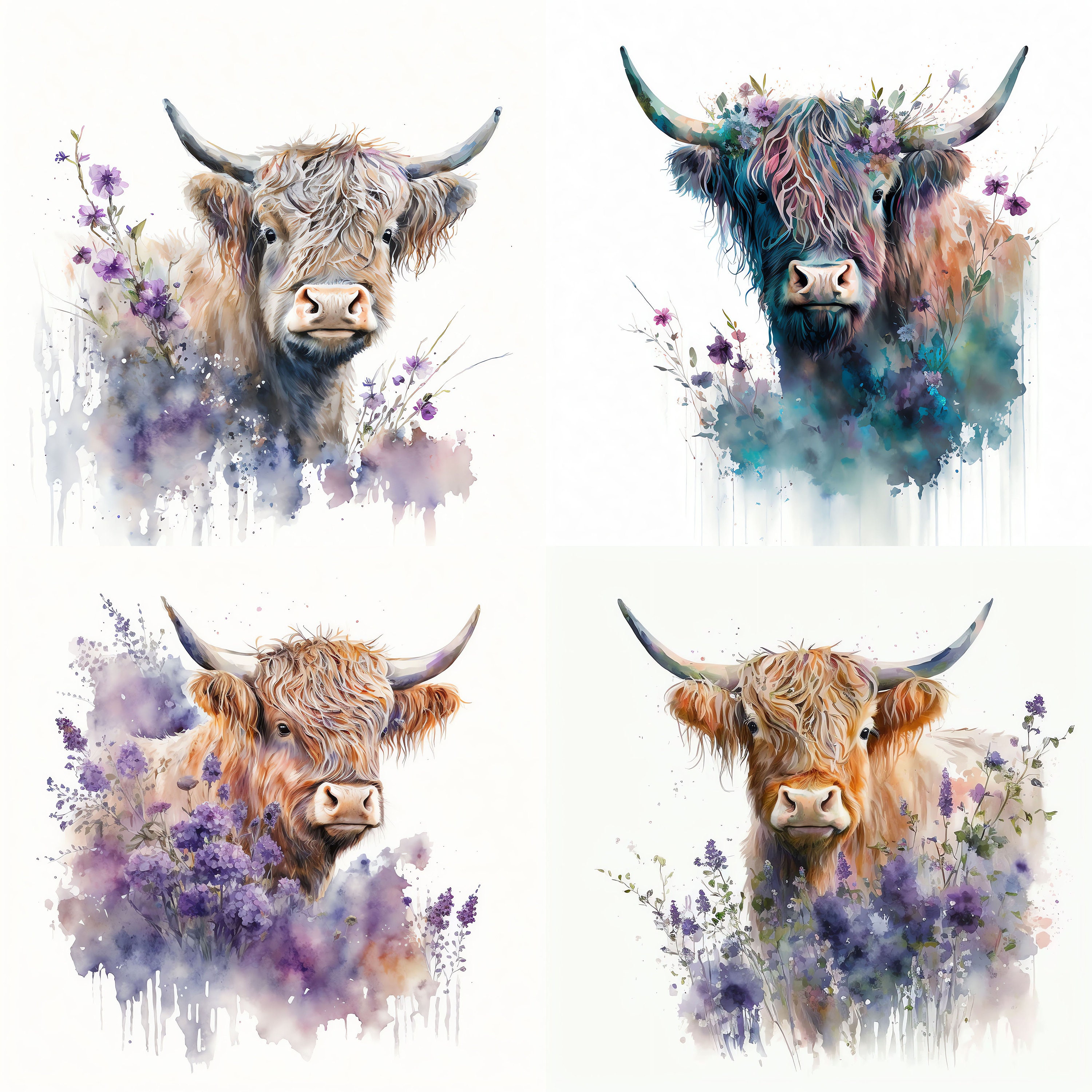 Floral Highland Cow Clipart Bundle 24 HQ JPG 300dpi - Etsy