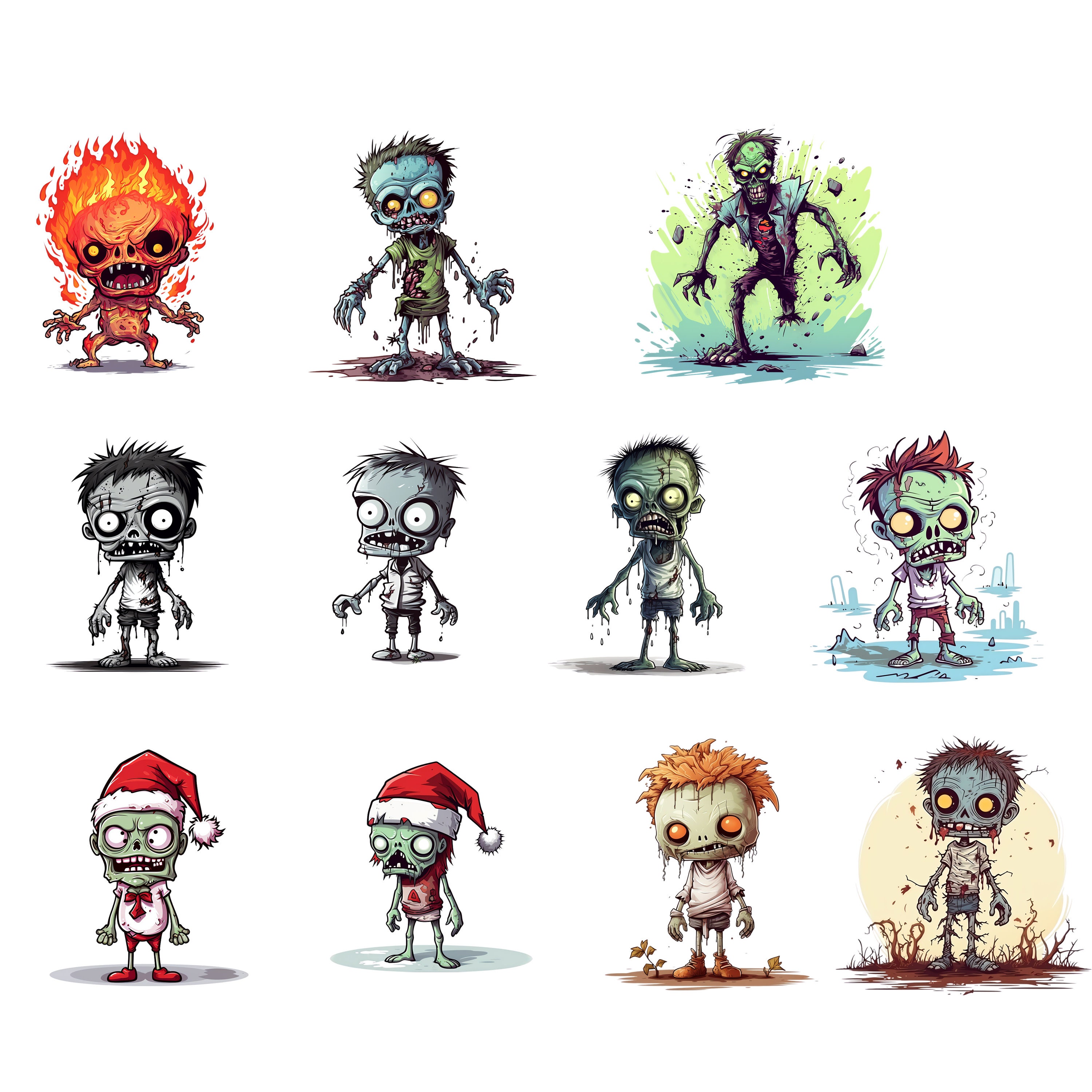Cute Zombies Clipart Bundle 60 PNG Transparent Background - Etsy