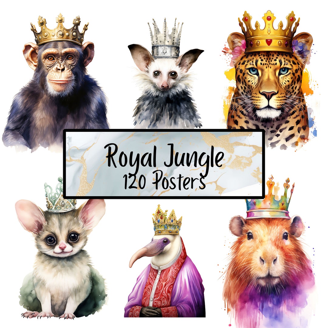 Royal Jungle Animals Poster Set of 120 Watercolor Painting - Etsy