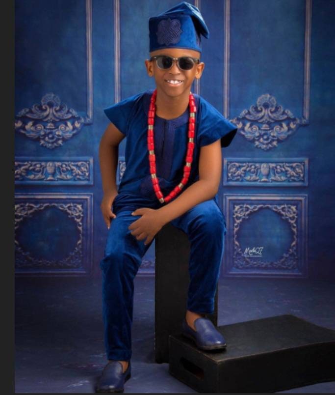 Native Attire for Boy Child. Velvet Three Pieces Agbada. Blue African ...