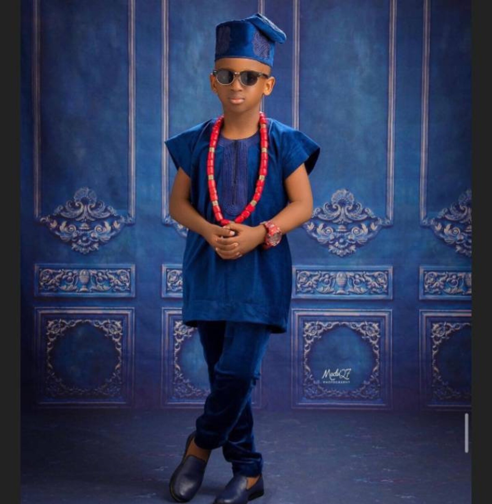 Native Attire for Boy Child. Velvet Three Pieces Agbada. Blue African ...