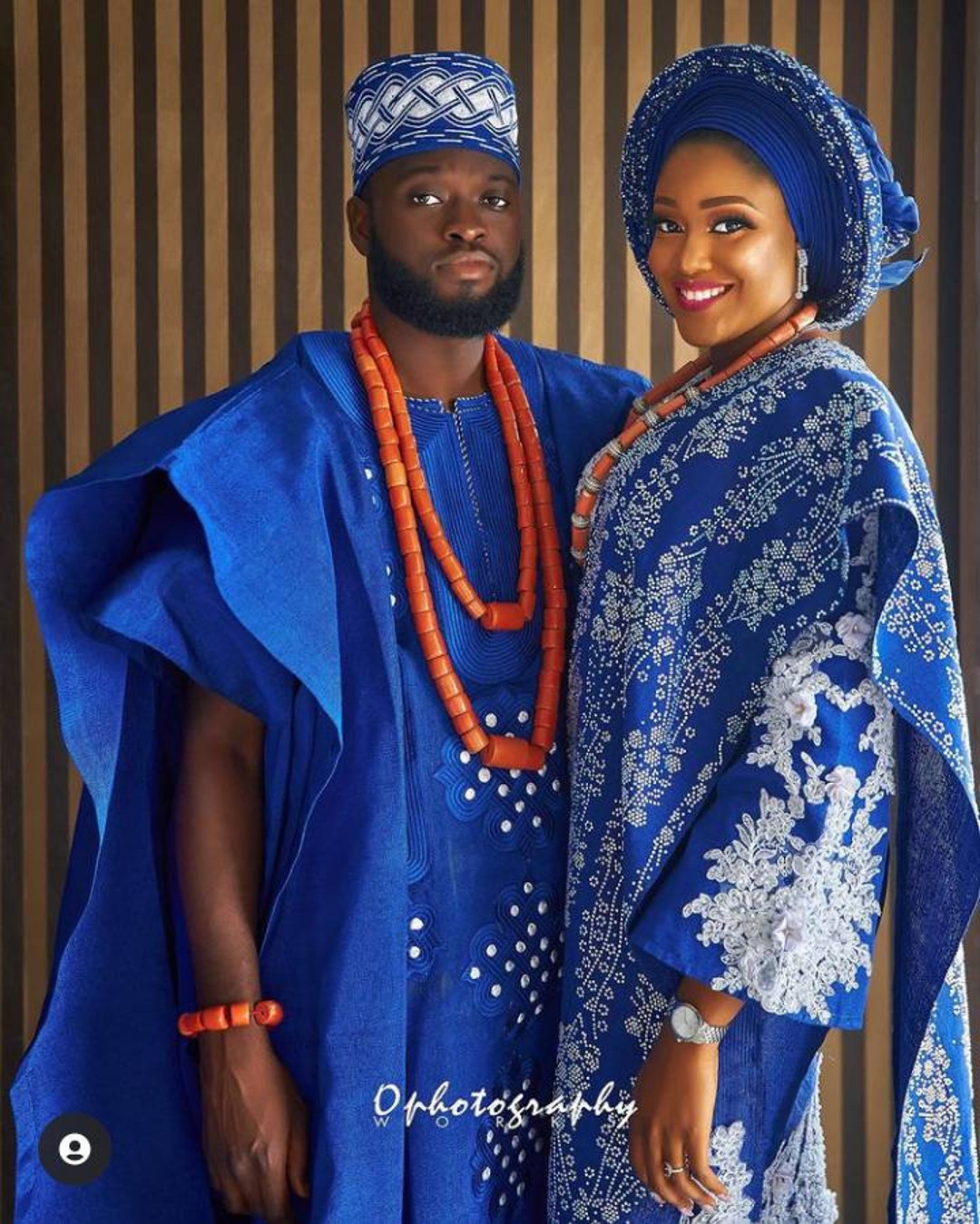 Nigerian Traditional Outfits for Couples,blue Embellished Aso Oke for ...