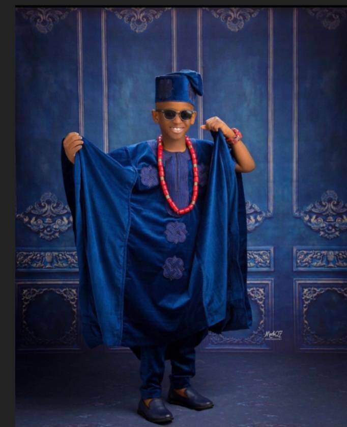Native Attire for Boy Child. Velvet Three Pieces Agbada. Blue African ...