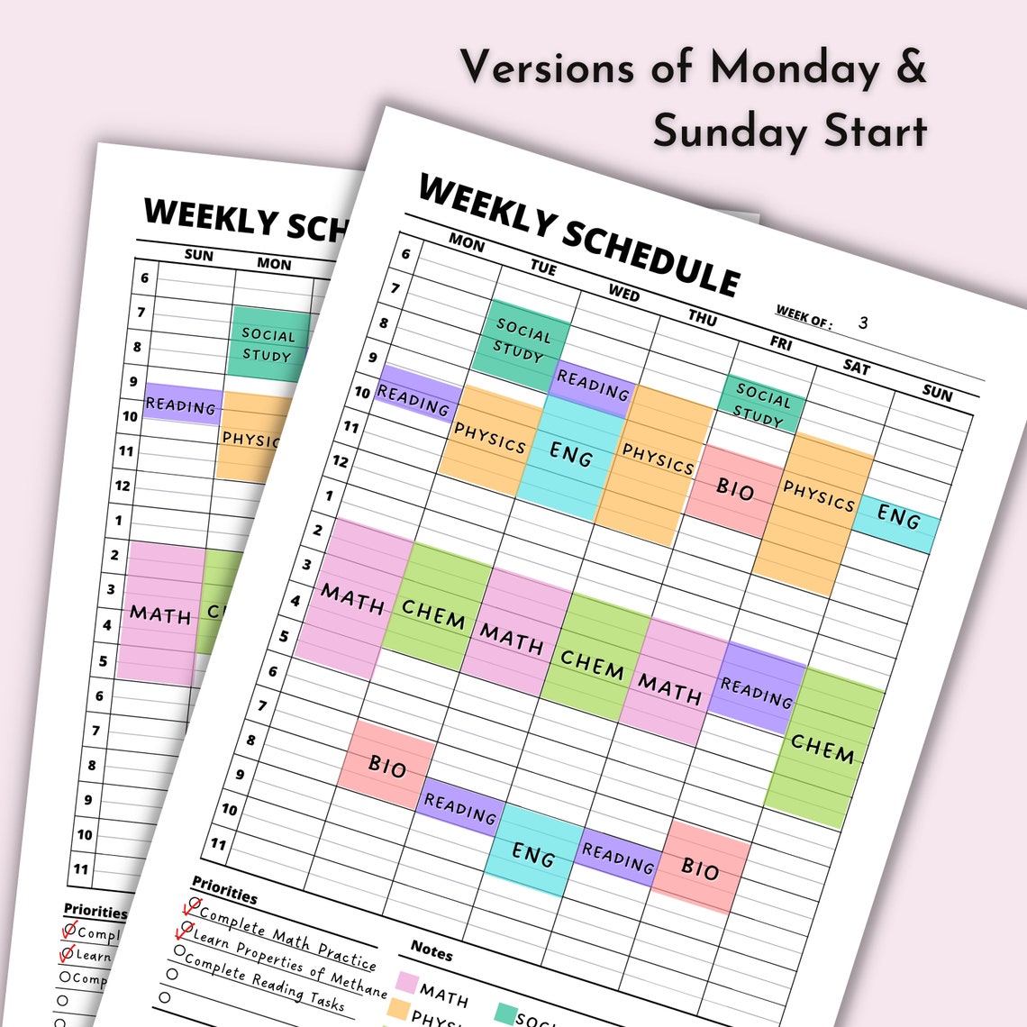 Printable Weekly Study Schedule, Weekly Study Planner, Student Planner ...