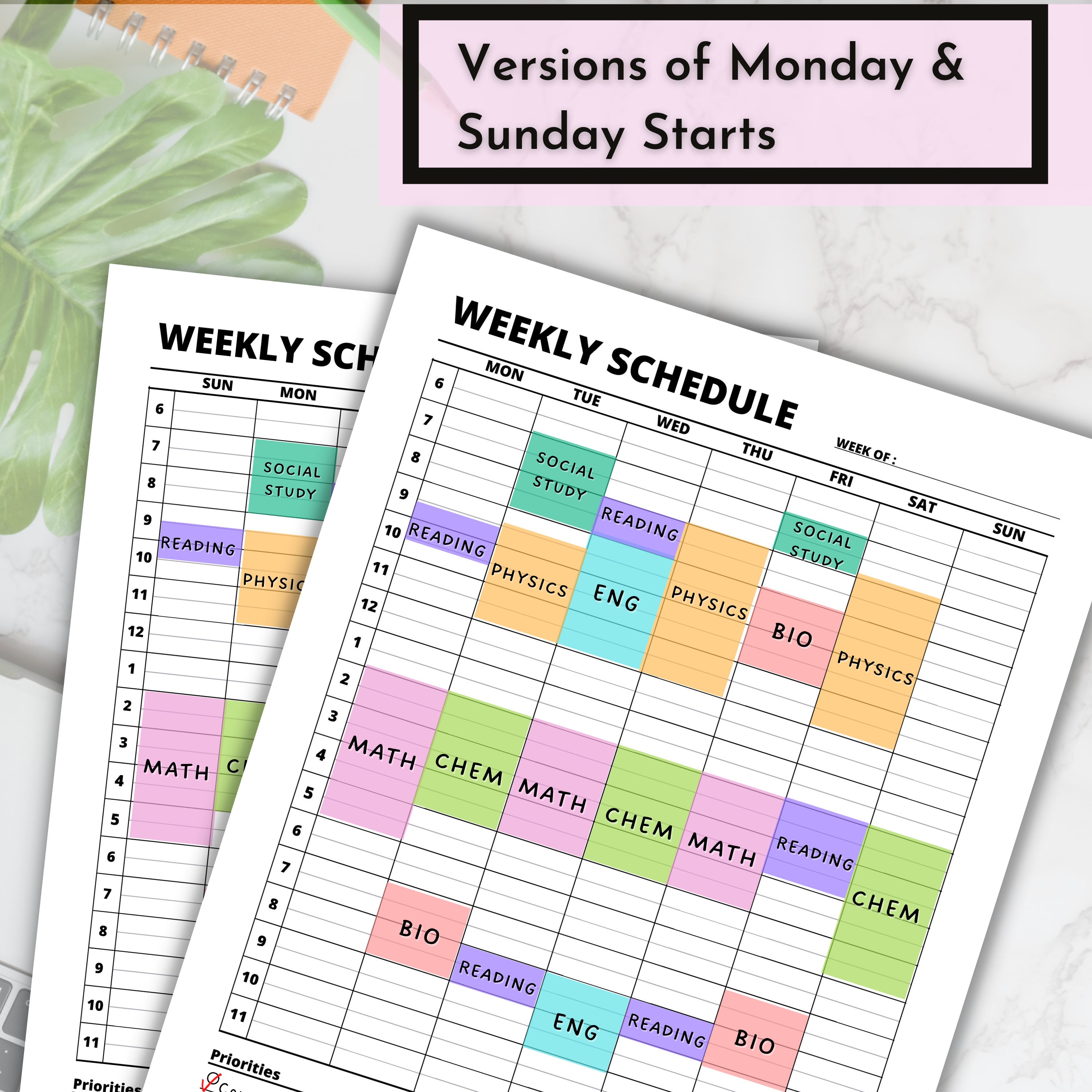 Printable Weekly Study Schedule, Weekly Study Planner, Student Planner ...