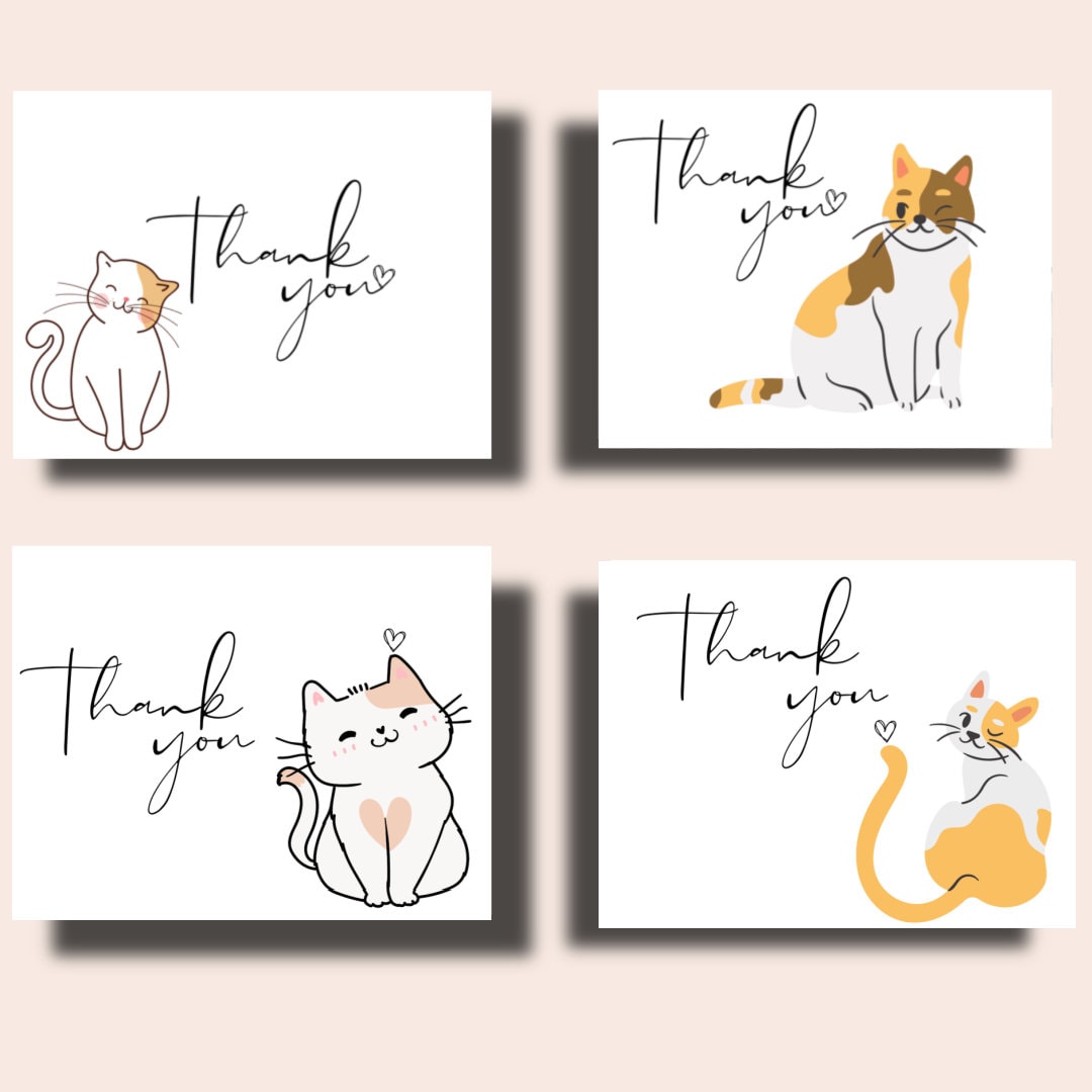 Adorable Cat Thank You Card Set, Cute Kittens Blank Note Cards With ...