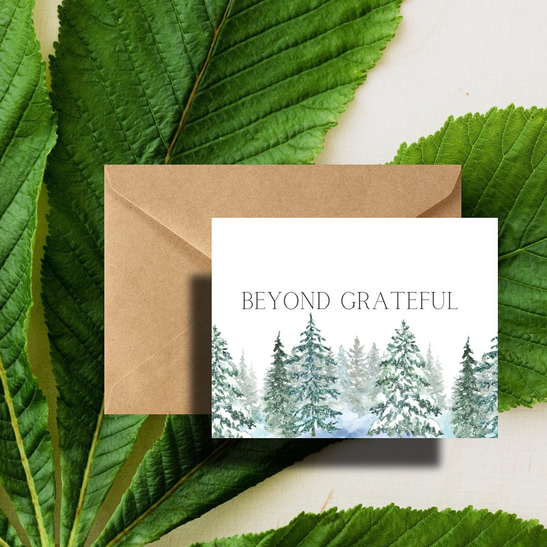 Beyond Grateful Christmas Tree Snow Winter Greenery Thank You Cards ...