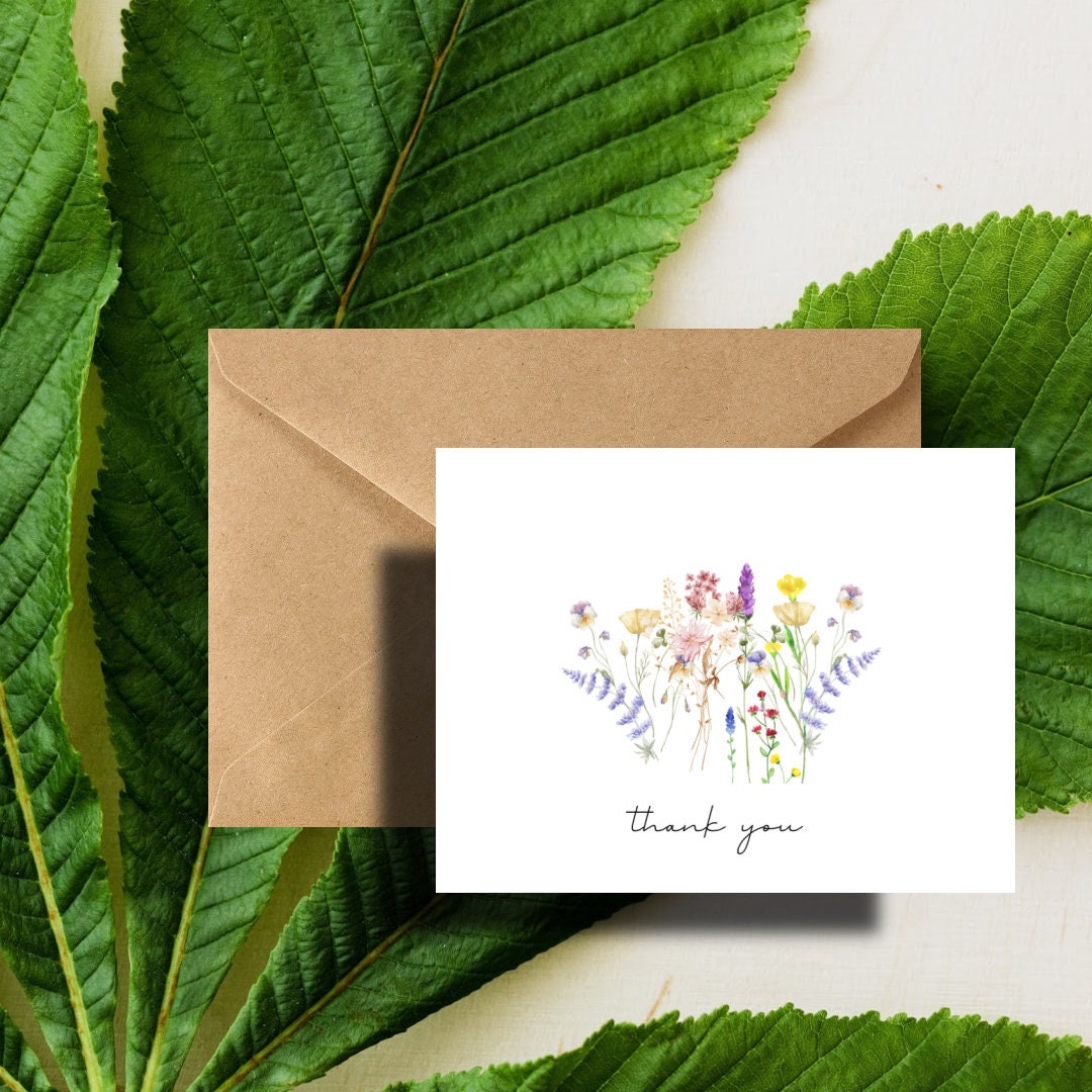 Wildflower Thank You Cards Pack With Envelopes - Etsy