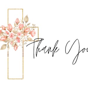 Christian Cross Floral Thank You Card Set With Envelopes for Baptism ...