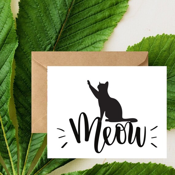 Meow Cat Greeting Card Set Cute Cat Saying Printed Blank Note | Etsy