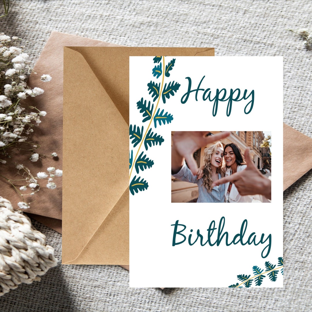Personalized Happy Birthday Photo Card, Floral Birthday Card ...