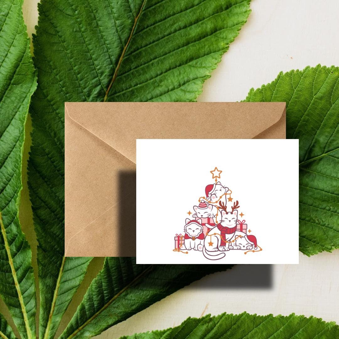 Christmas Cat Note Card Set: Holiday Kitty Tree Design - Etsy