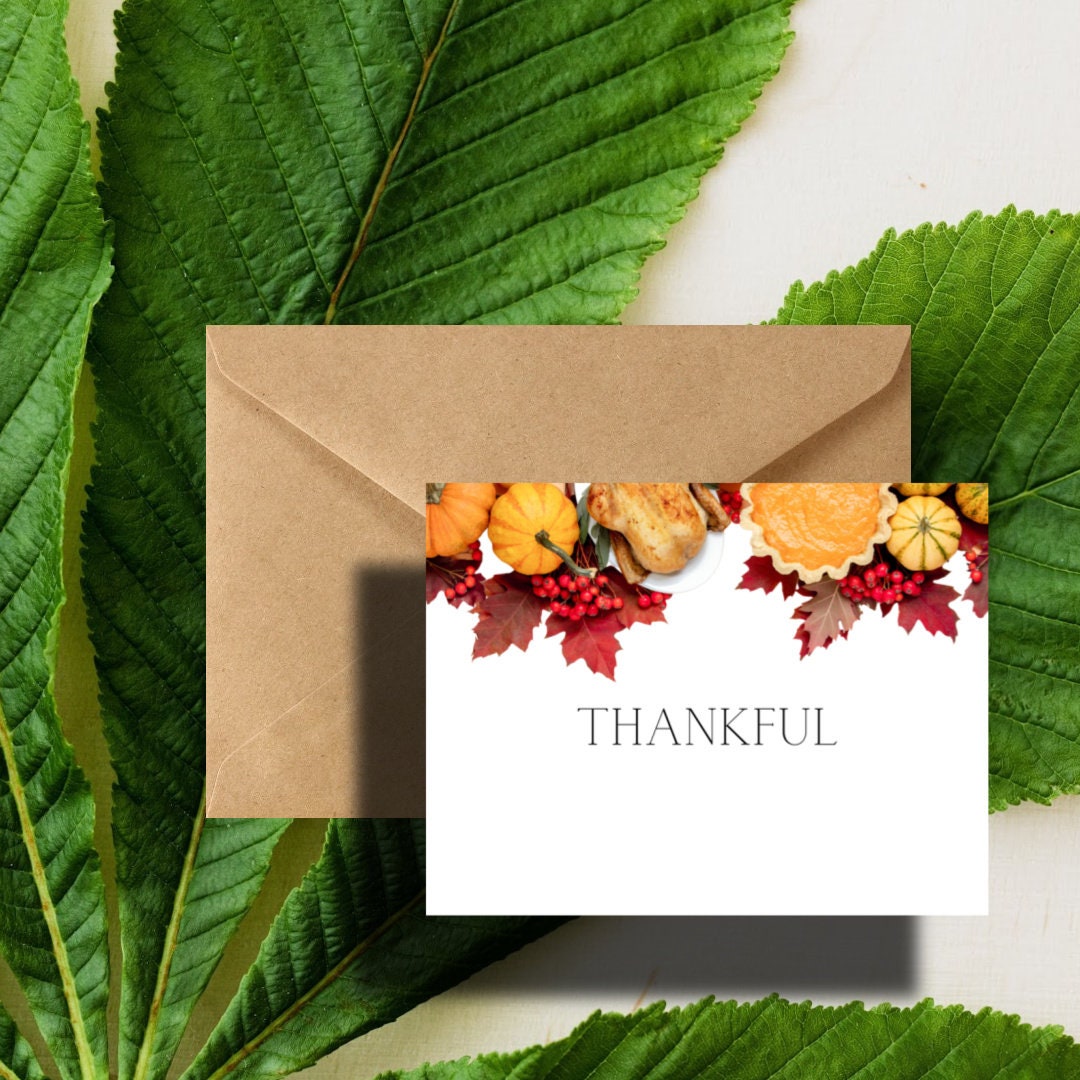 Thanksgiving Thank You Cards Fall Autumn Turkey Pumpkin Pie Thankful ...
