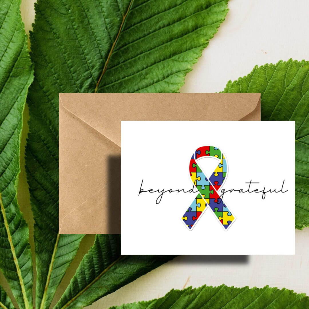Autism Puzzle Ribbon Awareness Beyond Grateful Thank You Note Cards ...