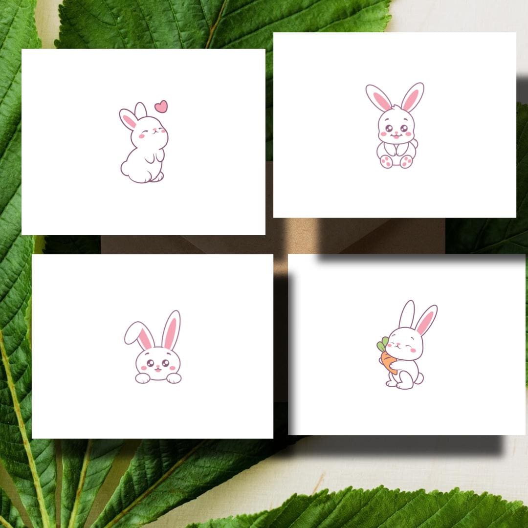 Happy Easter Thank You Cards, Easter Eggs Cards, Cute Bunny Easter Note ...