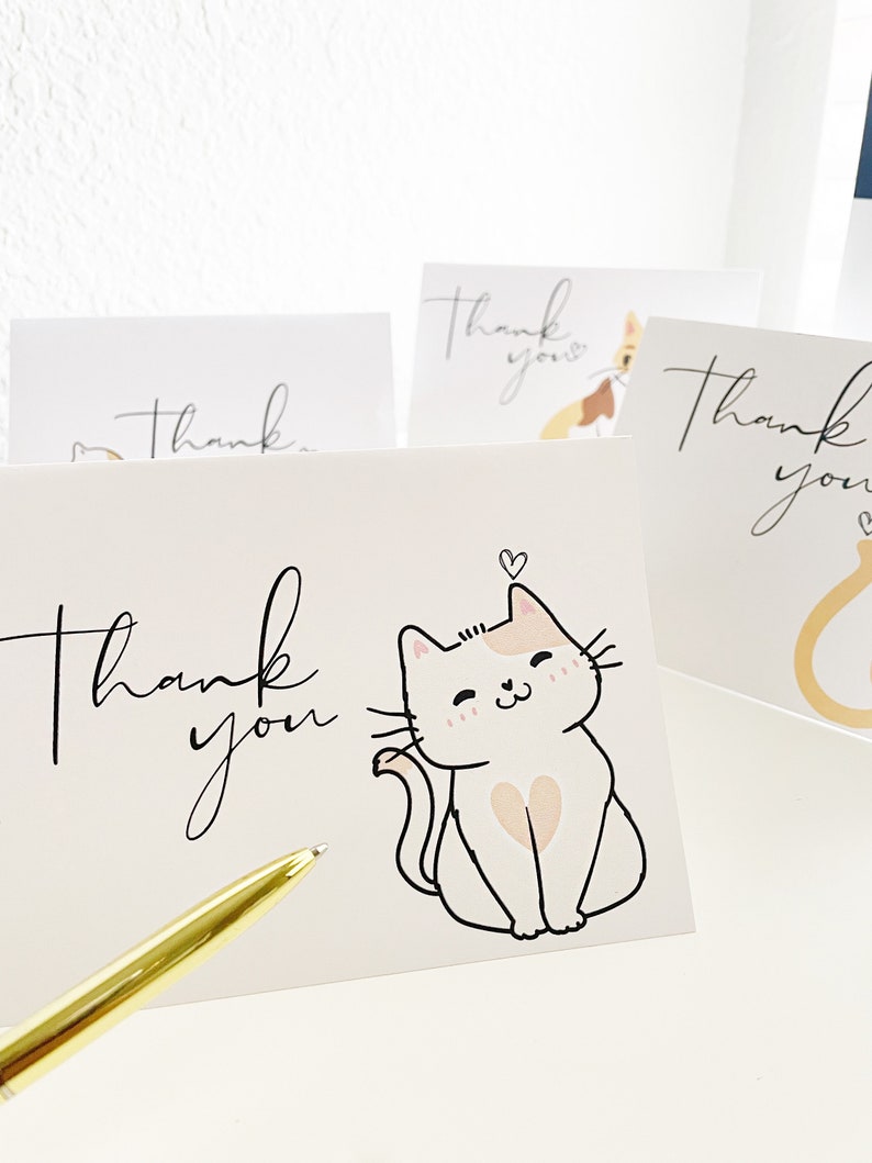 Adorable Cat Thank You Card Set, Cute Kittens Blank Note Cards With ...