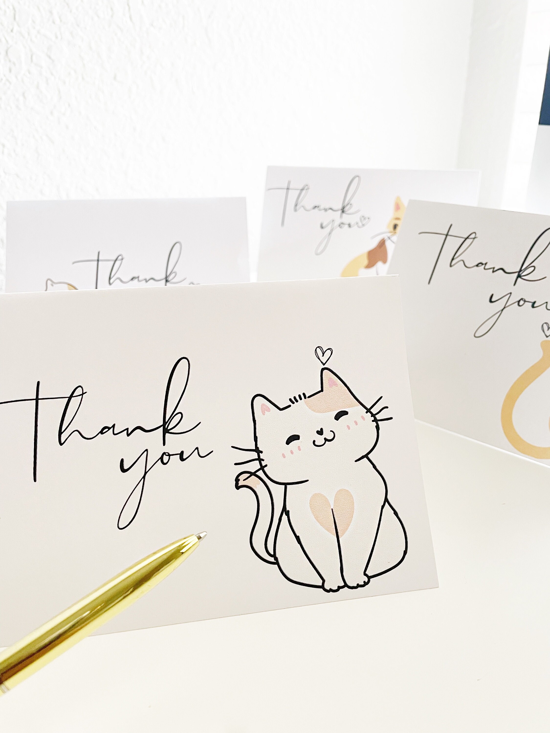 Adorable Cat Thank You Card Set, Cute Kittens Blank Note Cards With ...