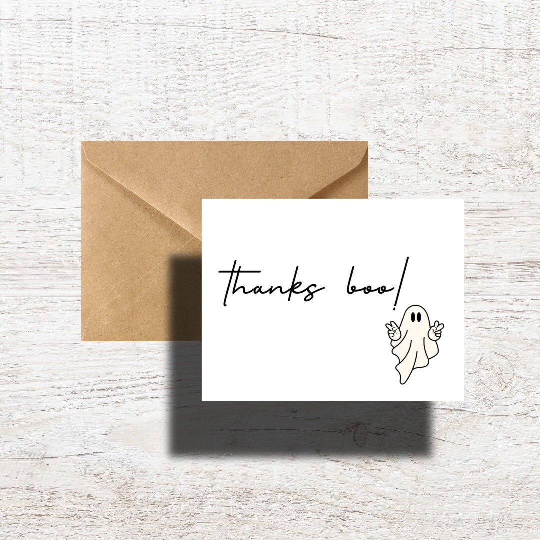 Halloween Thank You Cards: Cute Ghost Design, Kraft Envelopes - Etsy