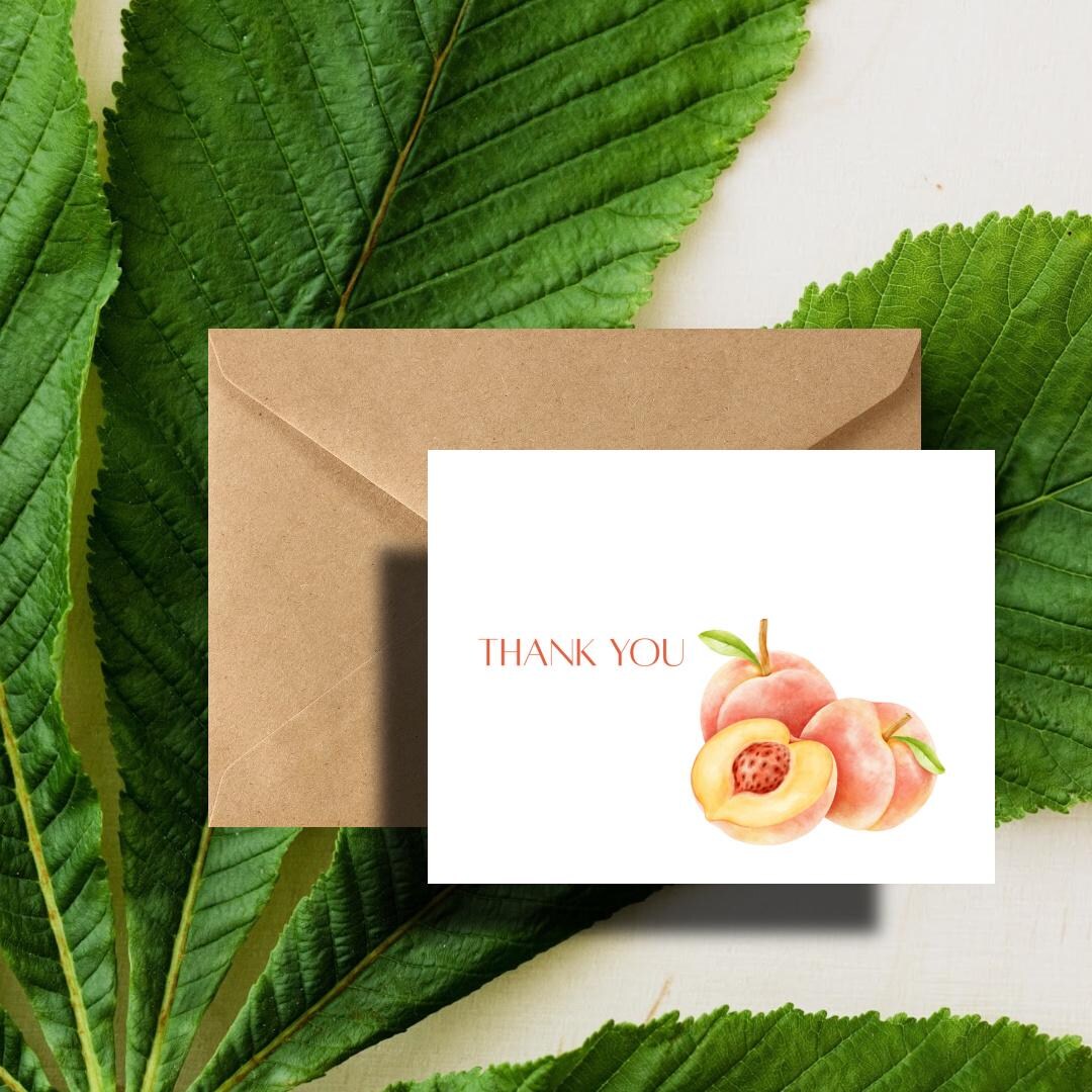 Peach Thank You Note Cards Peaches - Folded Notecards Set With Kraft ...