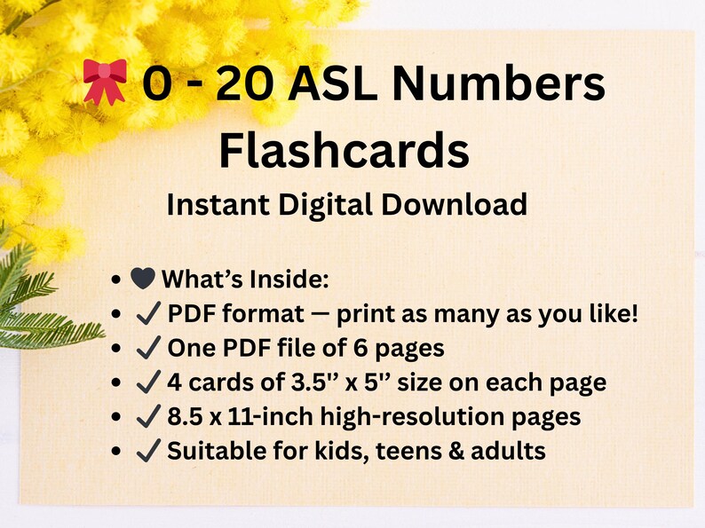 ASL Number Flashcards 0-20 | Sign Language Printable (PDF) - Etsy