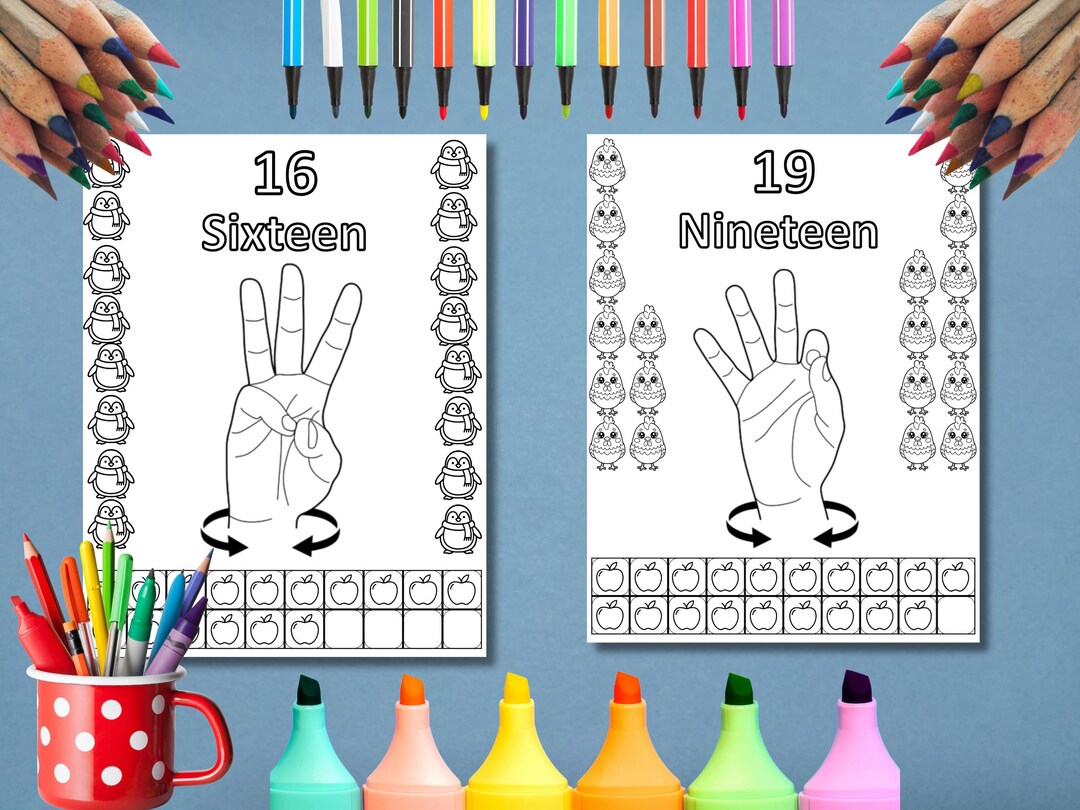 ASL Numbers 0-20 Coloring Pages: Sign Language Worksheets (digital ...