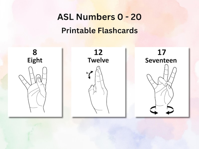 ASL Number Flashcards 0-20 | Sign Language Printable (PDF) - Etsy
