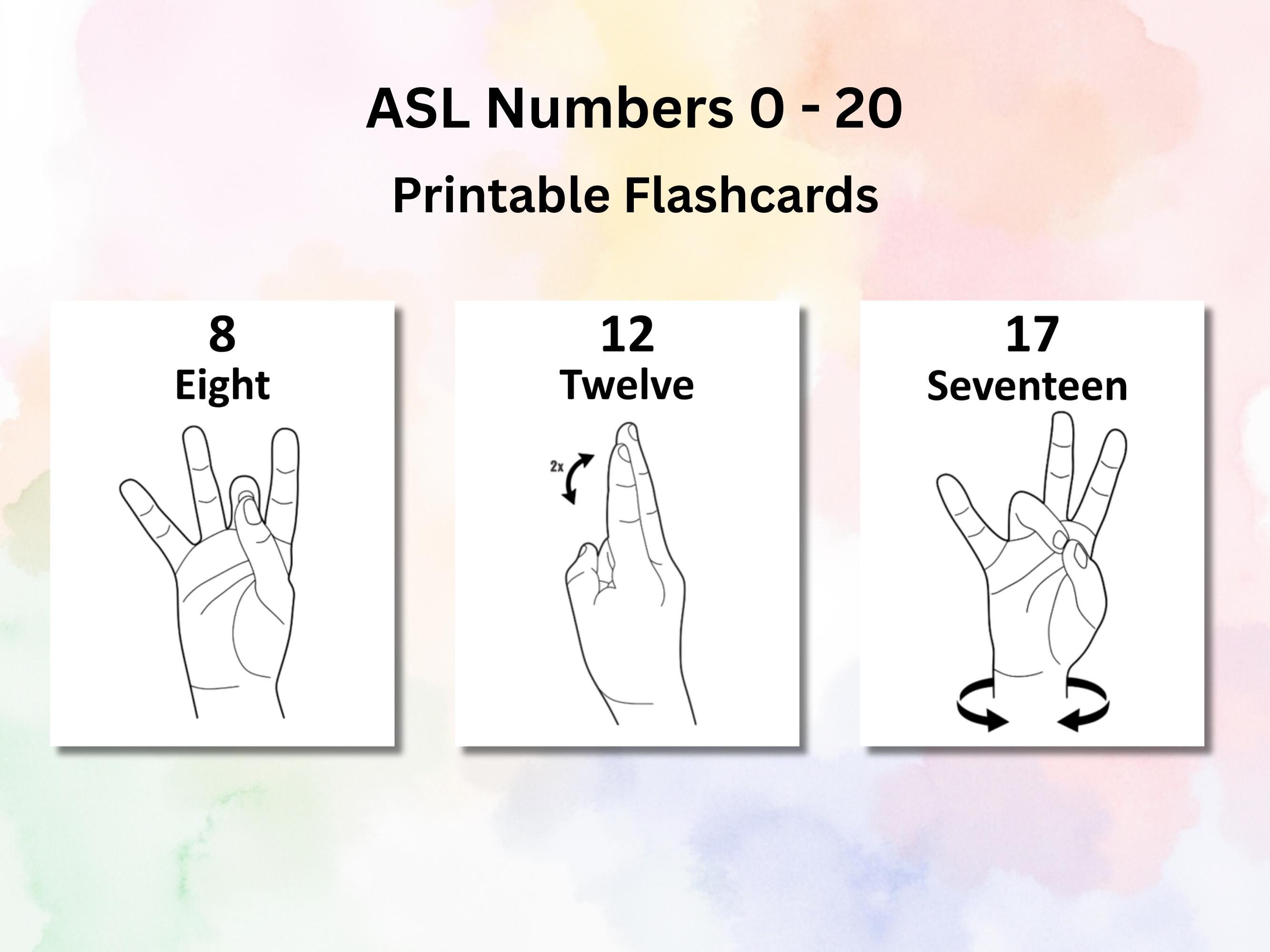 ASL Number Flashcards 0-20 | Sign Language Printable (PDF) - Etsy