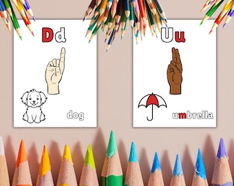 26 Pages Alphabet Coloring Printable for Kids, ASL, American Sign ...