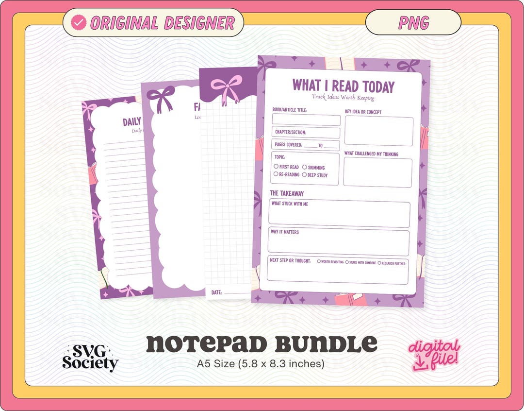 What I Read Today Printable Notepad Design Bundle | Craft Business ...