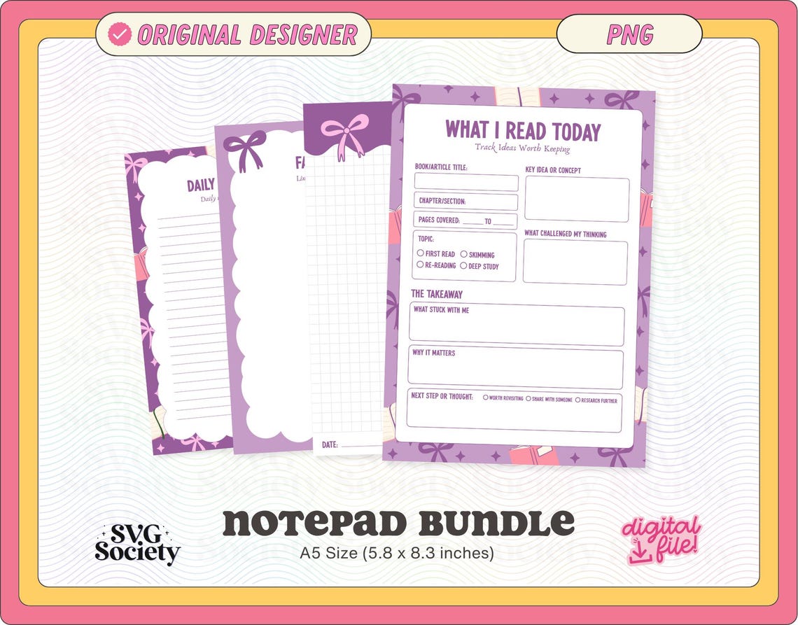 What I Read Today Printable Notepad Design Bundle | Craft Business ...
