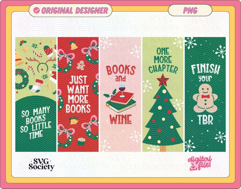 Christmas Bookmarks: Artsy Holiday Designs, Printable PNG Set of 10 ...