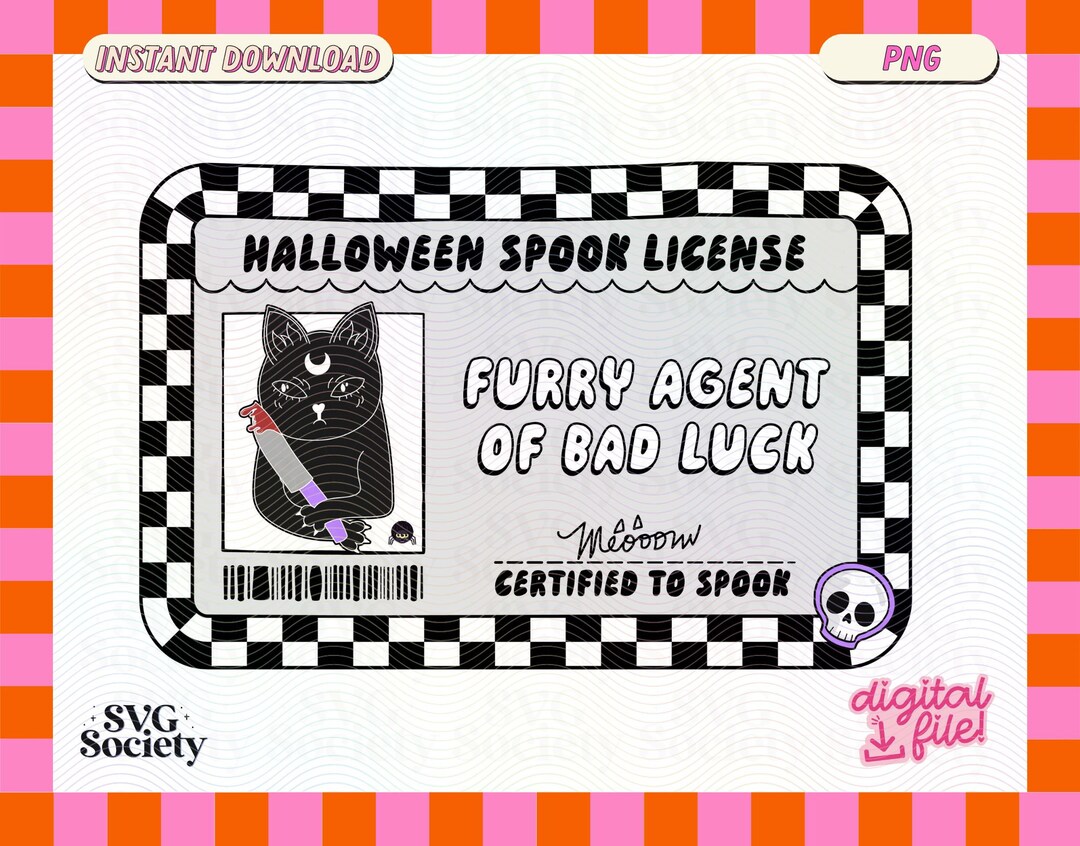 Black Cat Halloween Spook License PNG File, Fun Trendy Artsy Design ...